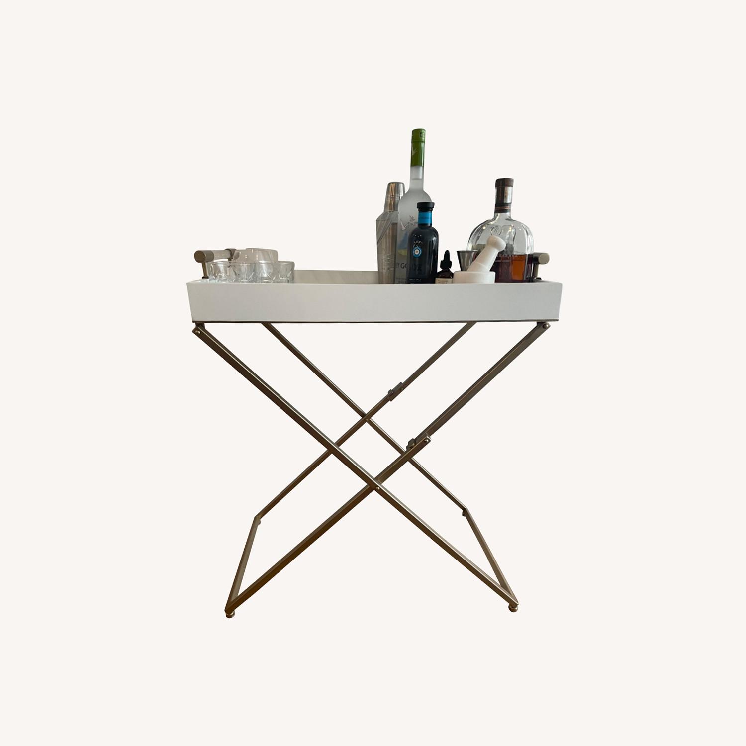 Overstock White and Gold Bar Tray Table - AptDeco