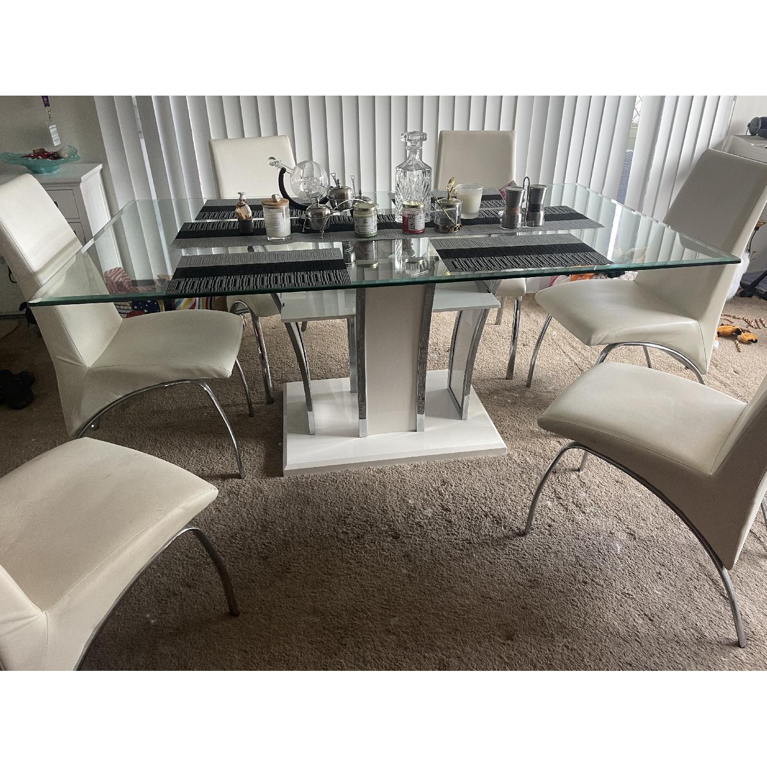 7 Piece Dining Set, Glass/white - AptDeco