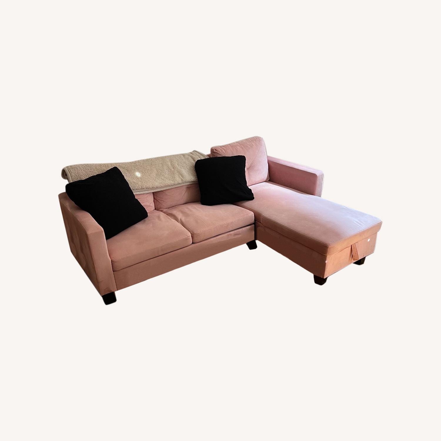 Pink Velvet Sleeper Couch with Storage - AptDeco