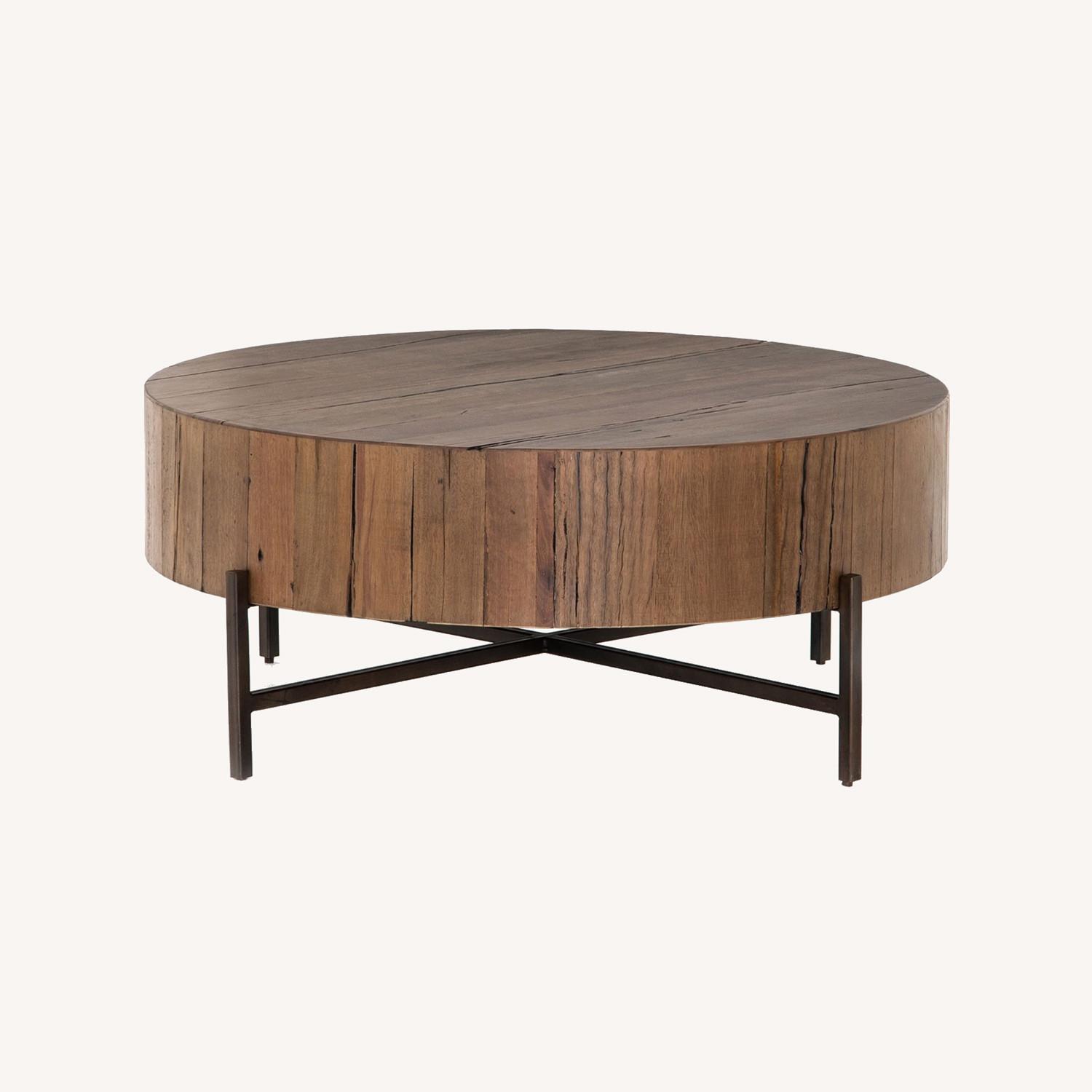 Pottery Barn Fargo Round Reclaimed Wood Coffee Table - AptDeco