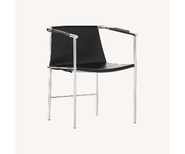 CB2 Metal & Black Leather Dining Armchair - AptDeco