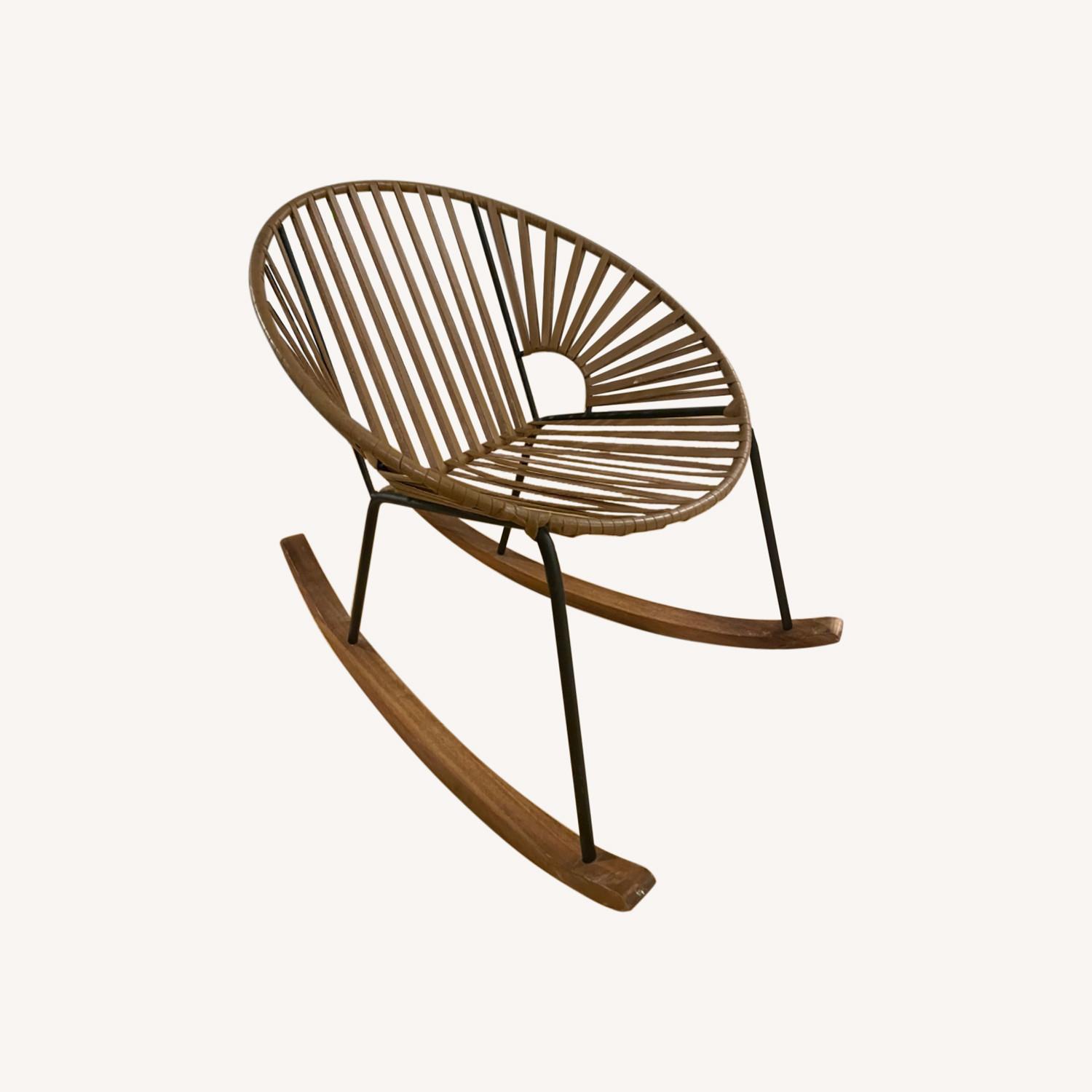 Bloomingdale's Mid Century Brown Leather Rocking Chair - AptDeco