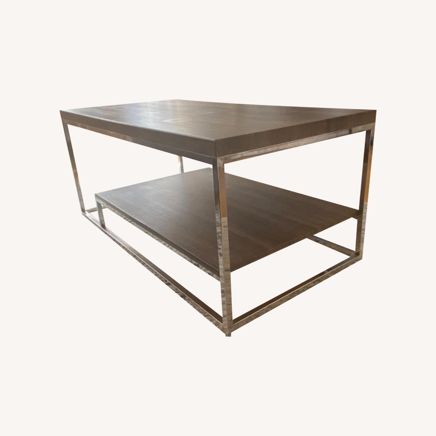 Chrome and Wood Sturdy Coffee Table - AptDeco