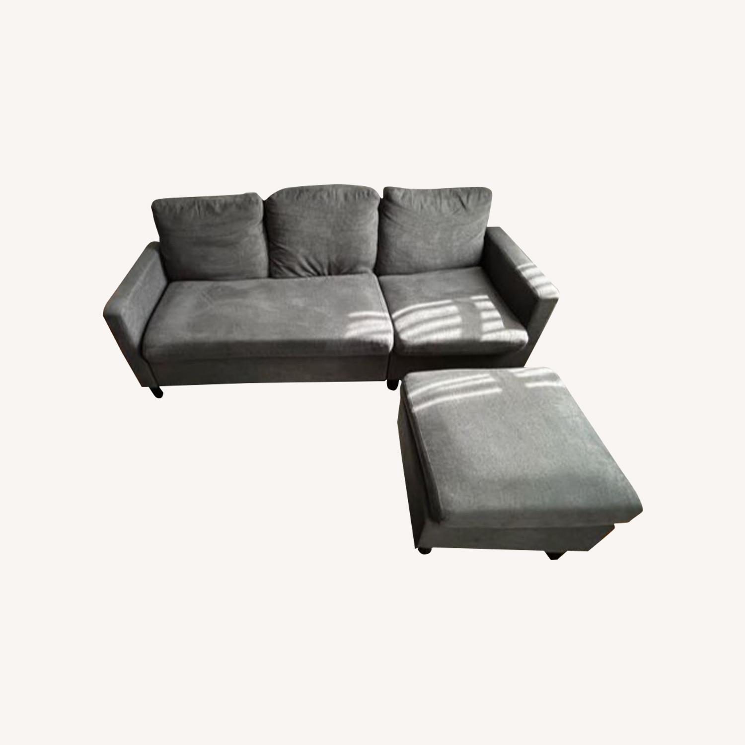Blue-gray Sectional Sofa With Detachable Ottoman - AptDeco