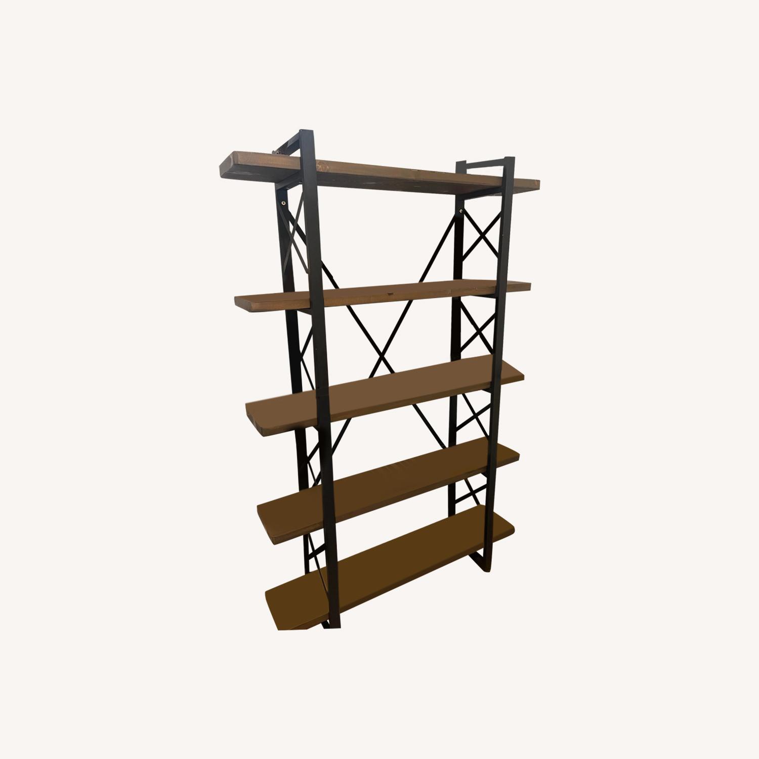 Wood and Metal Etagere 5-Shelf Bookshelf - AptDeco