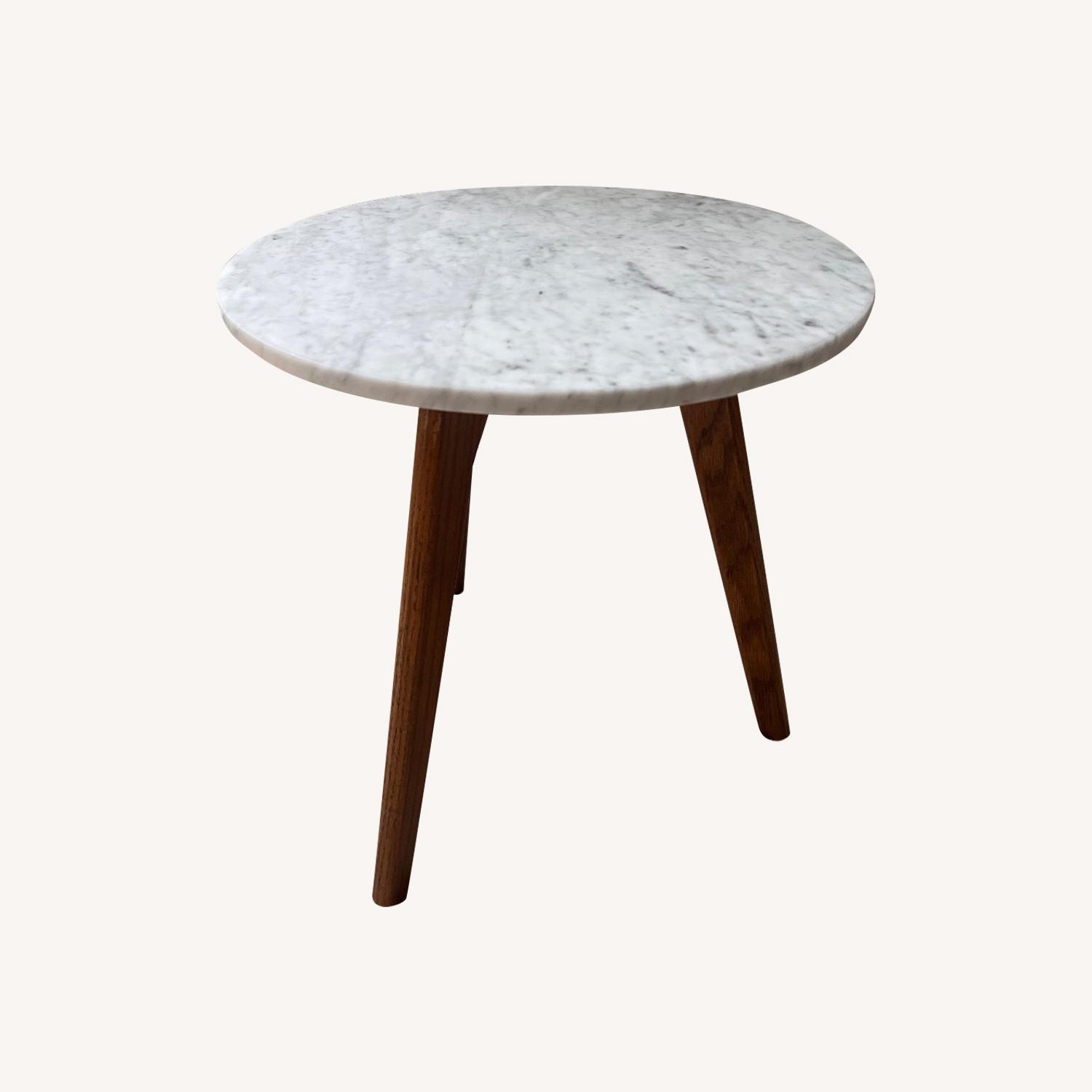 Article Mara White Marble & Walnut Side Table - AptDeco