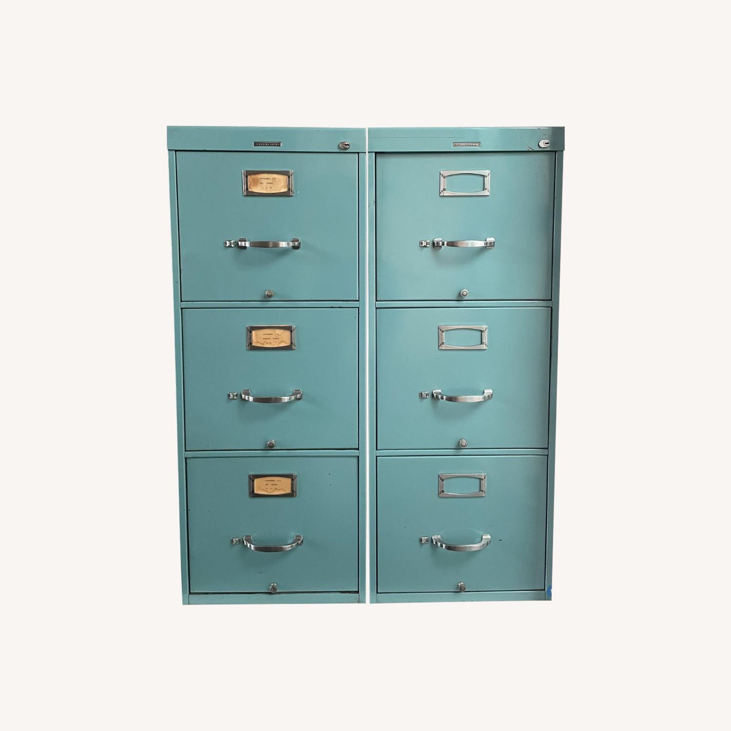 2 Vintage Blue Steelcase Filing Cabinets - AptDeco