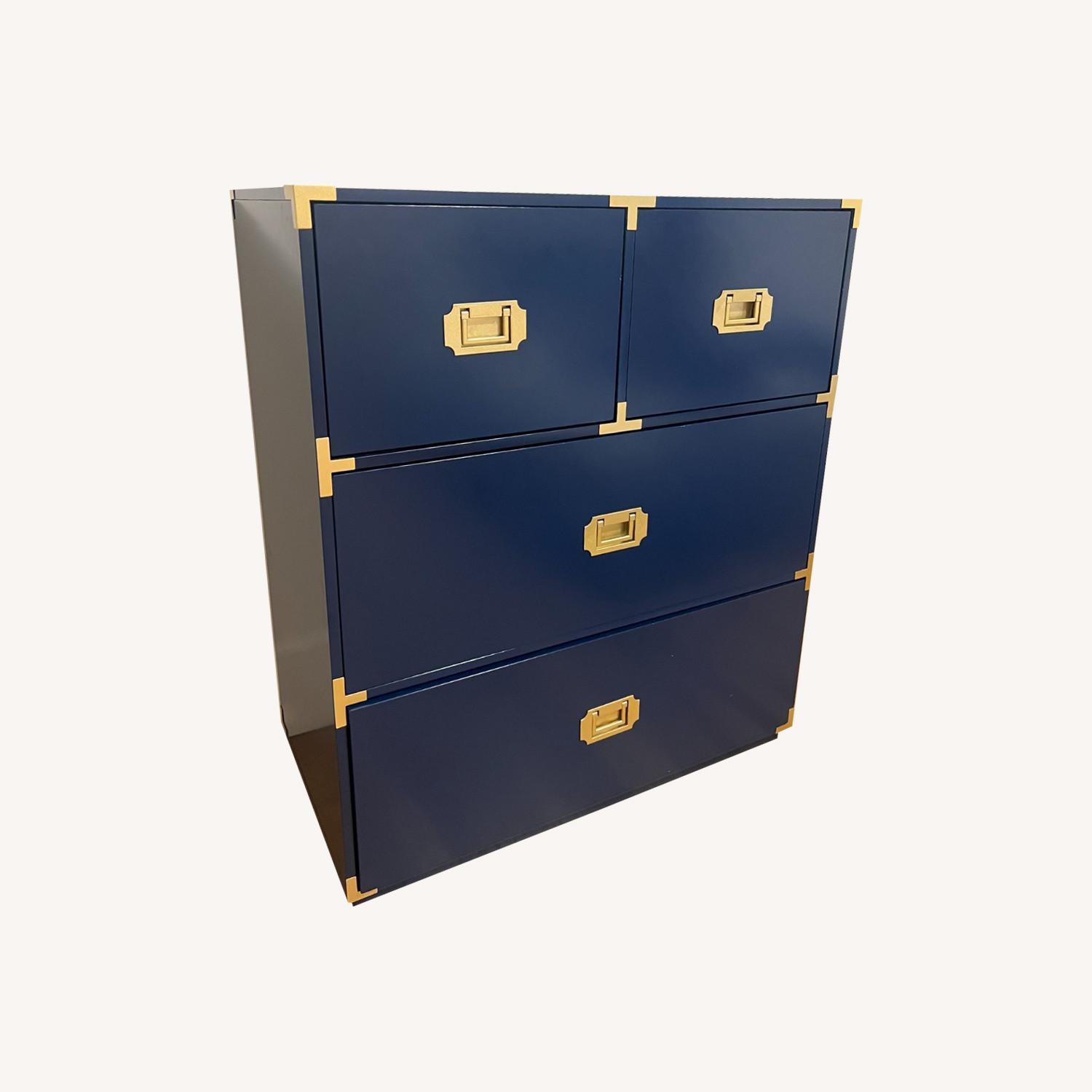 Royal Blue 4-Drawer Campaign Chest - AptDeco
