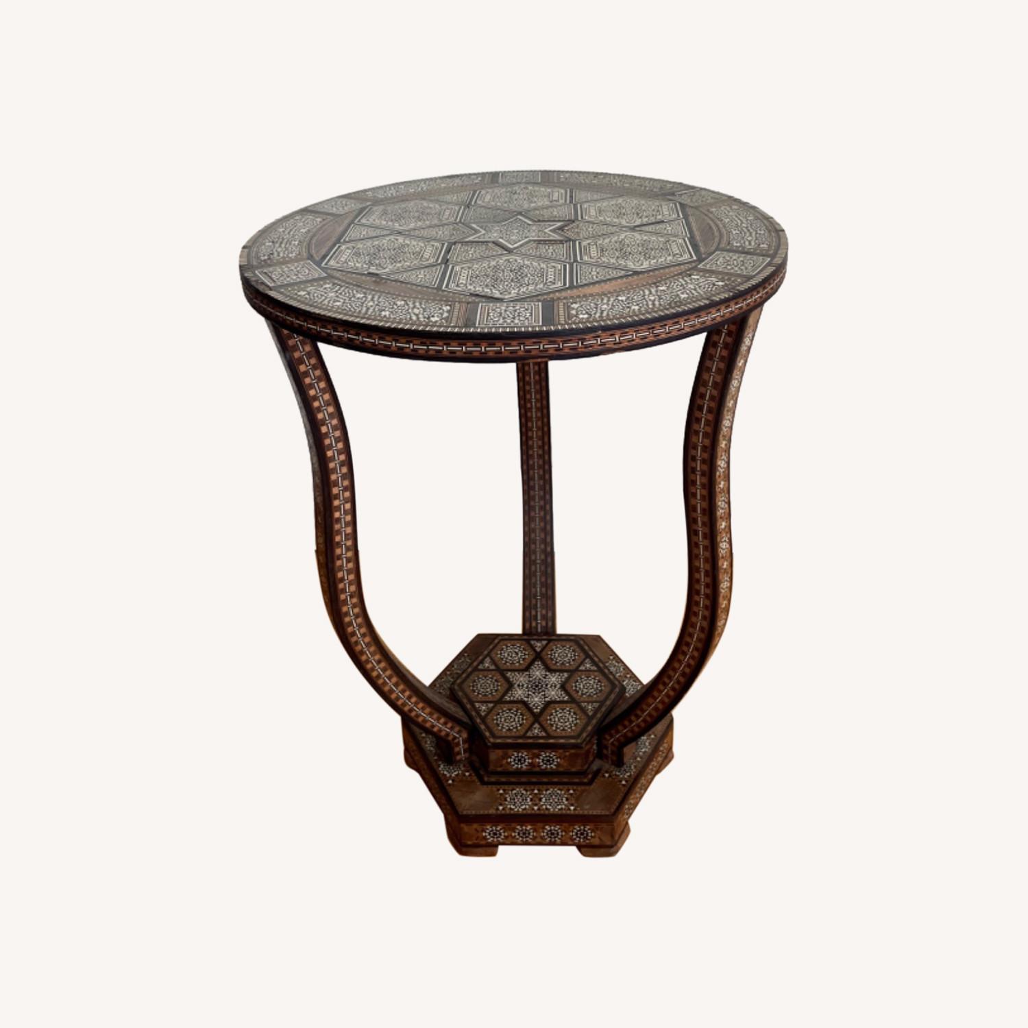 Antique Ivory & Shell Inlaid Wooden Side Table - AptDeco