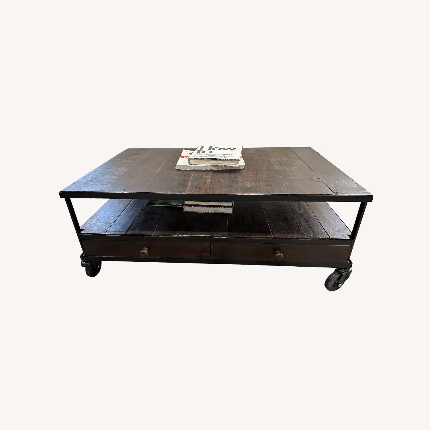 Wisteria French Industrial Rolling Coffee Table - AptDeco