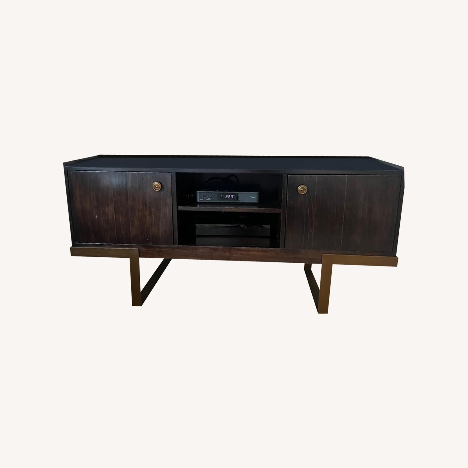 Four Hands Dark Wood and Brass Media Cabinet - AptDeco