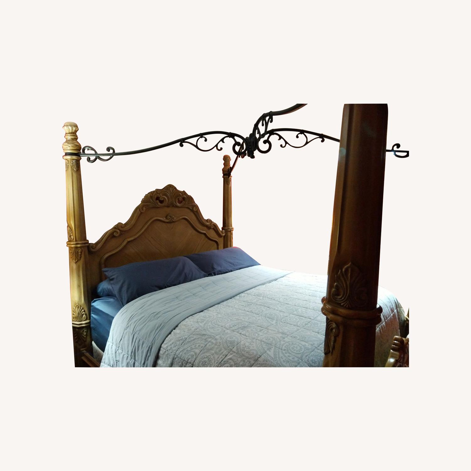 Levitz King Size Pilar Style Steel Canopy Wood Bed frame - AptDeco