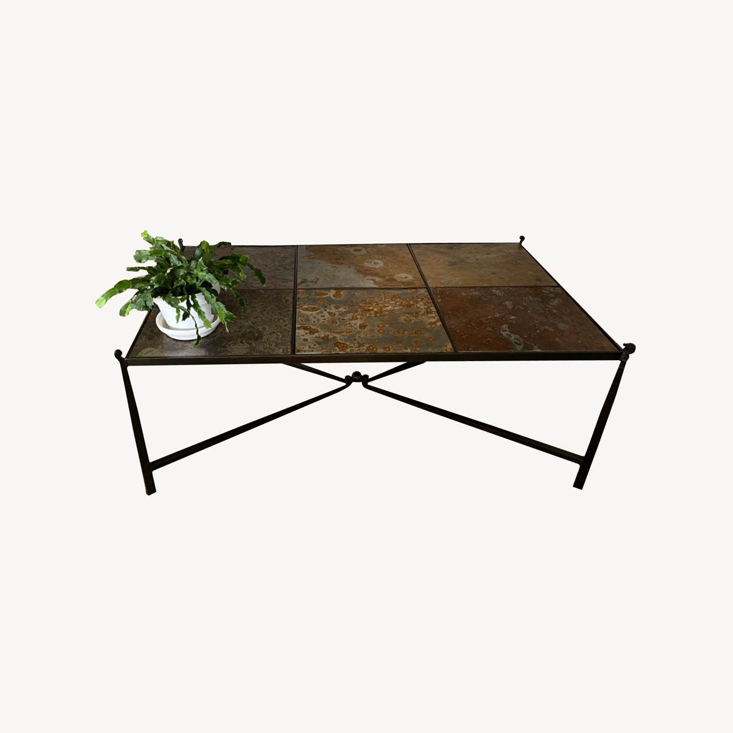 Crate & Barrel Bronze and Slate Large Coffee Table - AptDeco