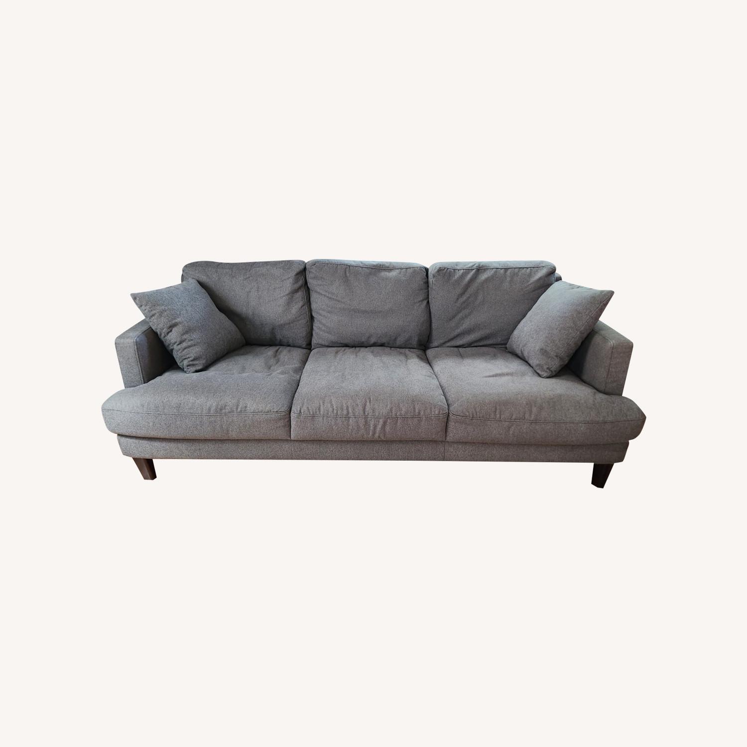Macy's Grey Fabric Comfy Couch With Pillows - AptDeco