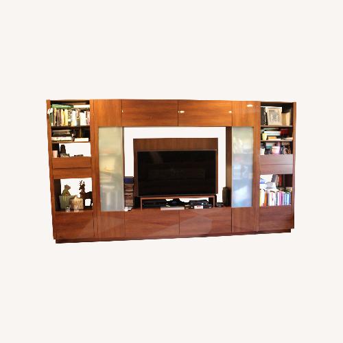 CB2 Suspend Marble and Brown Walnut Wood Media Console - AptDeco