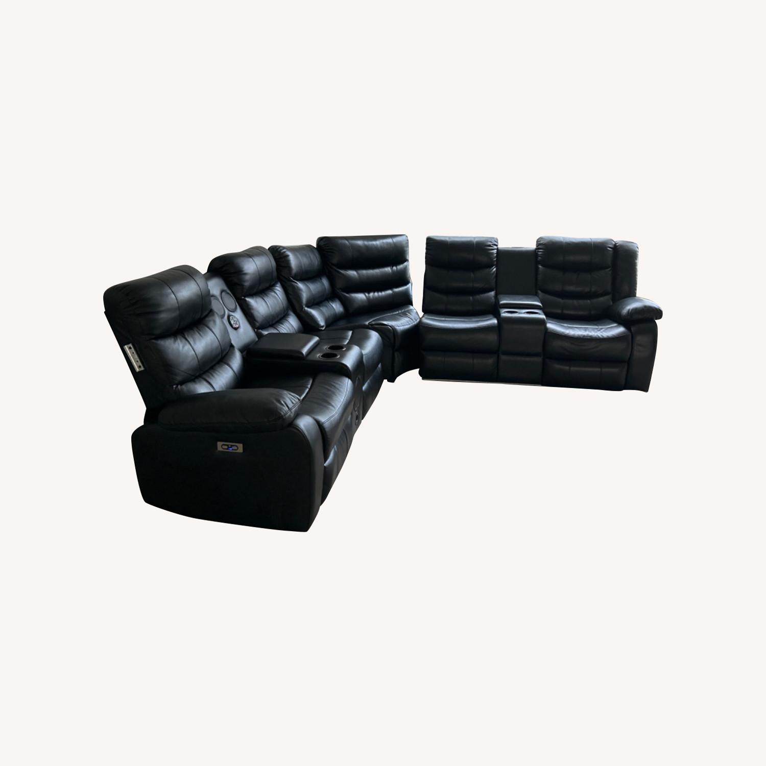 Black leather LED & Bluetooth Sectional - AptDeco