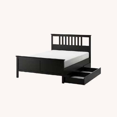 IKEA Queen Bed Frame with 4 Storage Boxes Oak Color - AptDeco