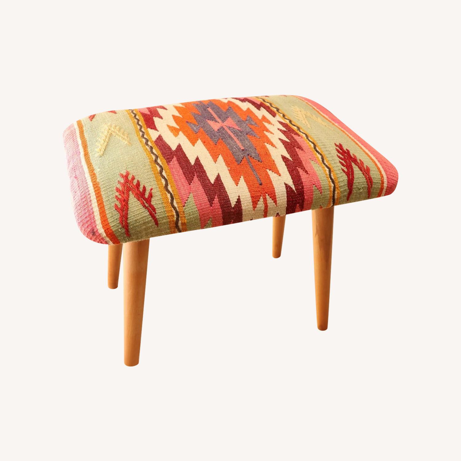 Vintage Kilim Upholstered Stool - AptDeco