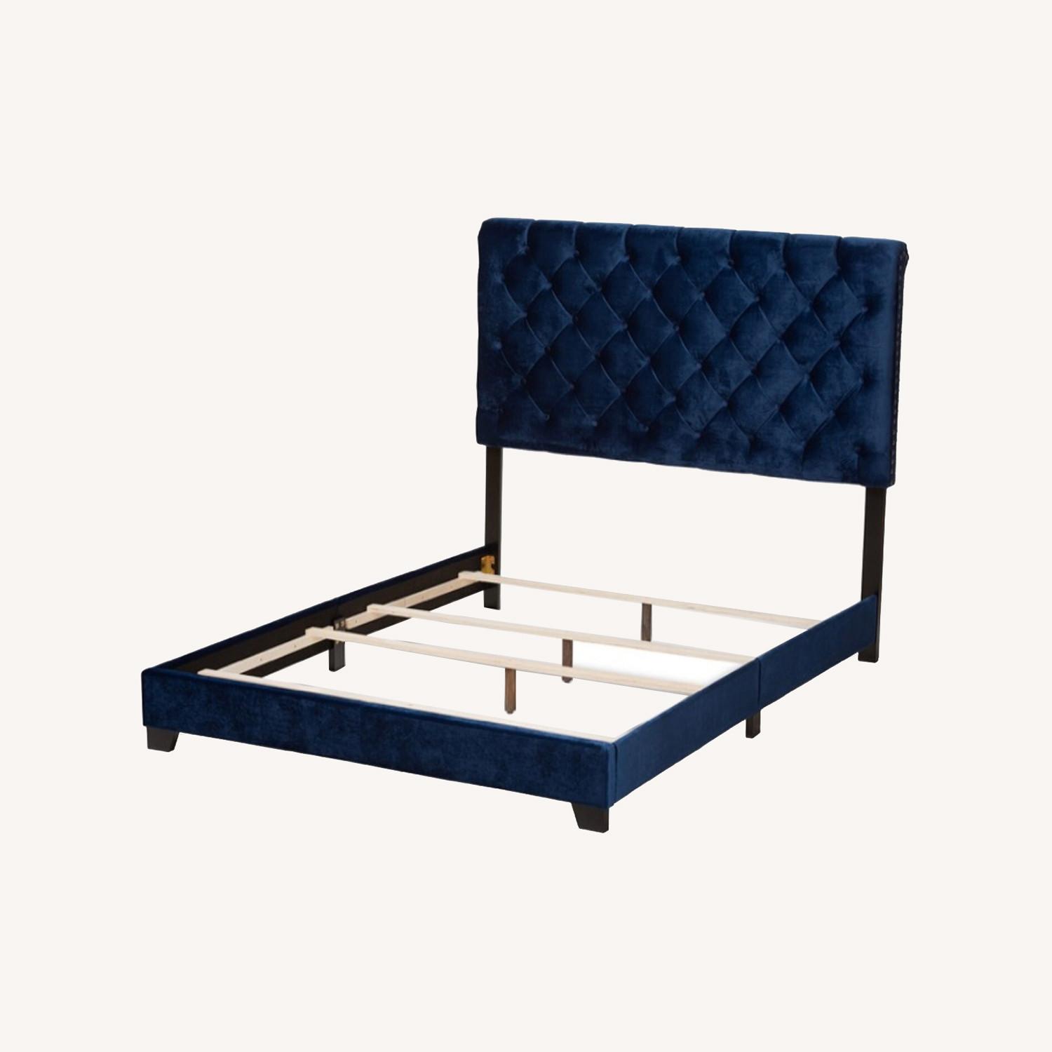 Baxton Studio Blue Velvet Queen Bedframe - AptDeco