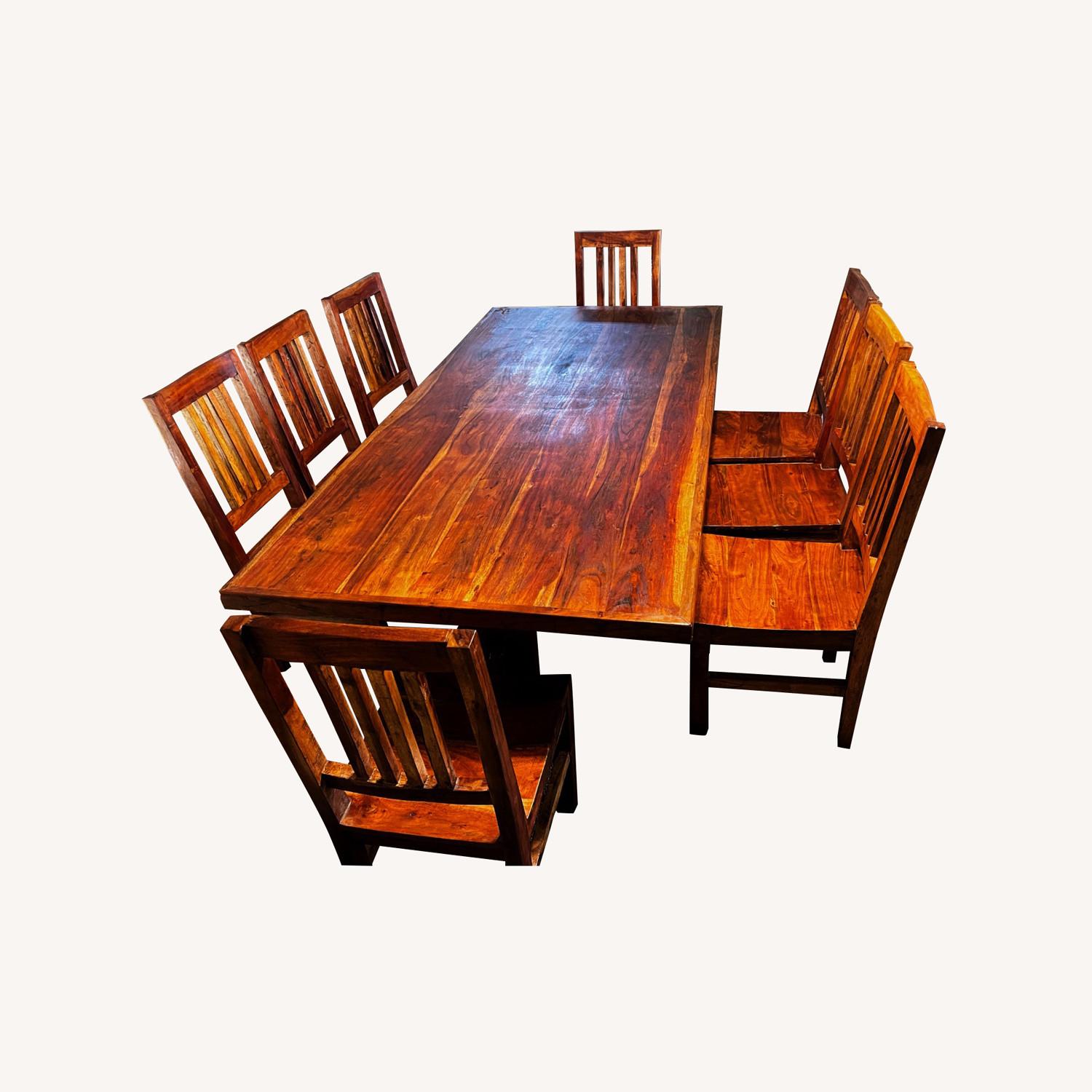 Live Edge Oak Eight Piece Handcrafted Dining Set - AptDeco