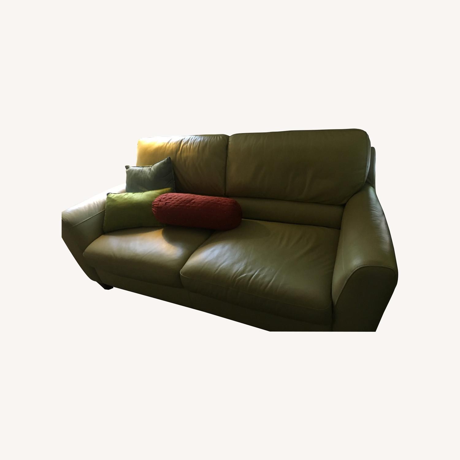 Natuzzi Pale Green Leather Loveseat - AptDeco