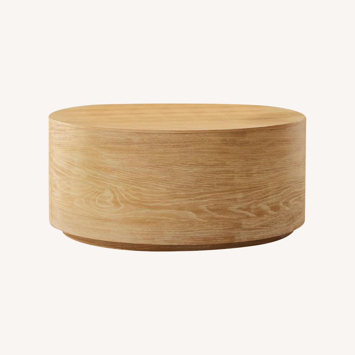 West Elm Washed Oak Volume Round Drum Coffee Table - AptDeco