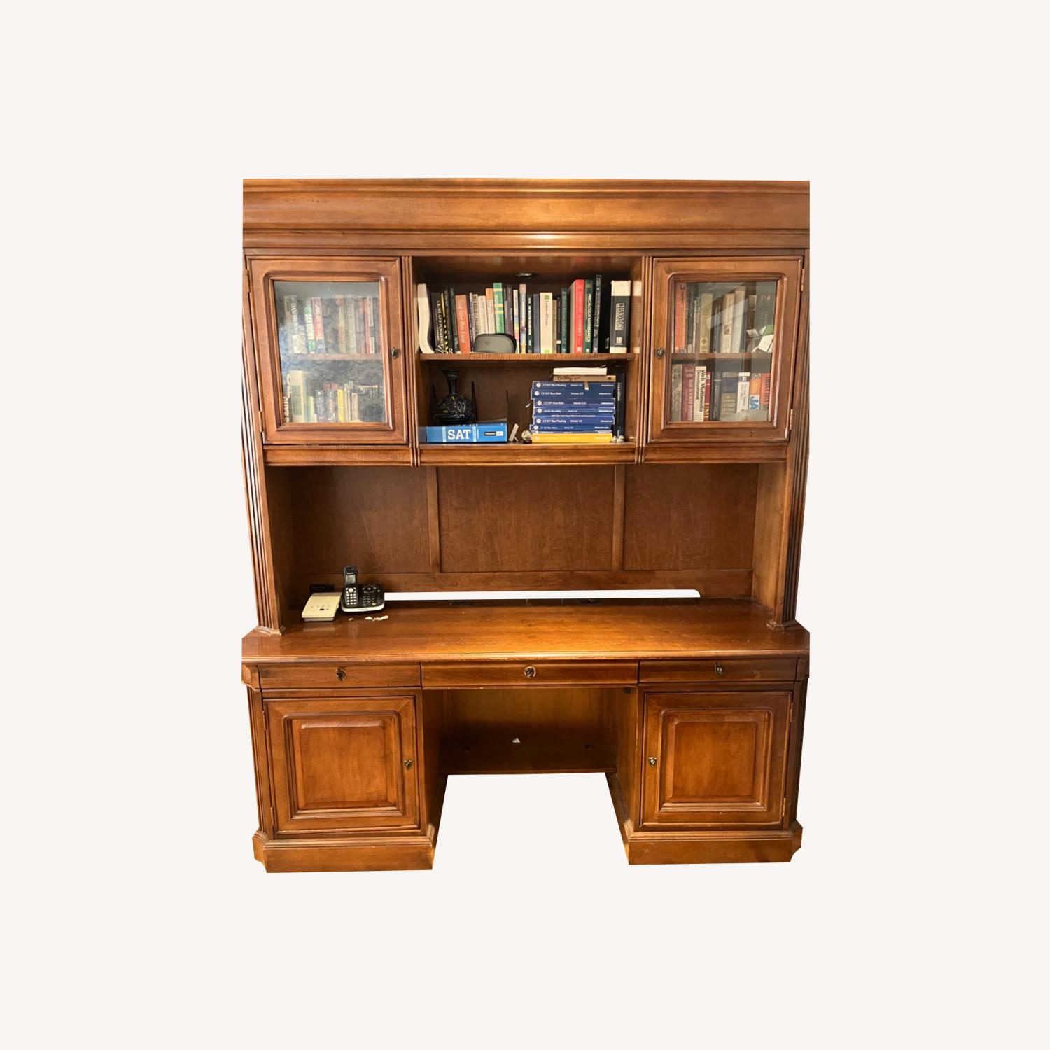 Stanley Computer Desk with Lighted Bookcase Top - AptDeco