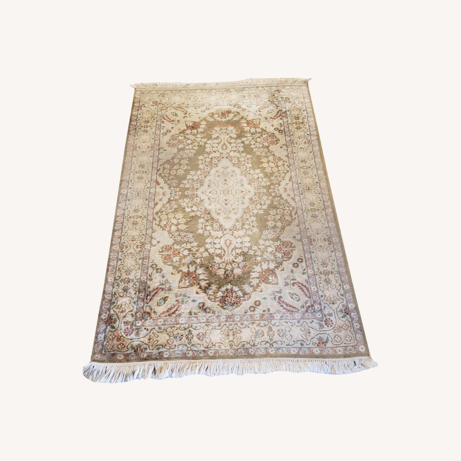 Authentic Oriental Indian Carpet; Olive Green - AptDeco
