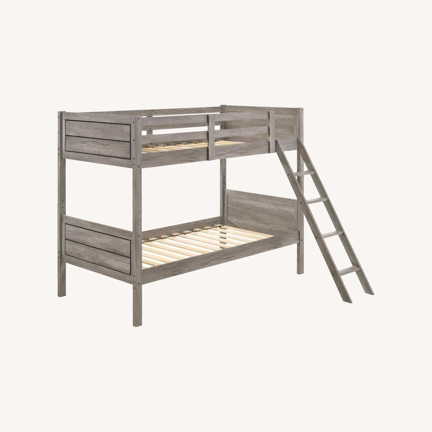 Twin Over Twin Bunk Bed In Weathered Taupe Wood - AptDeco