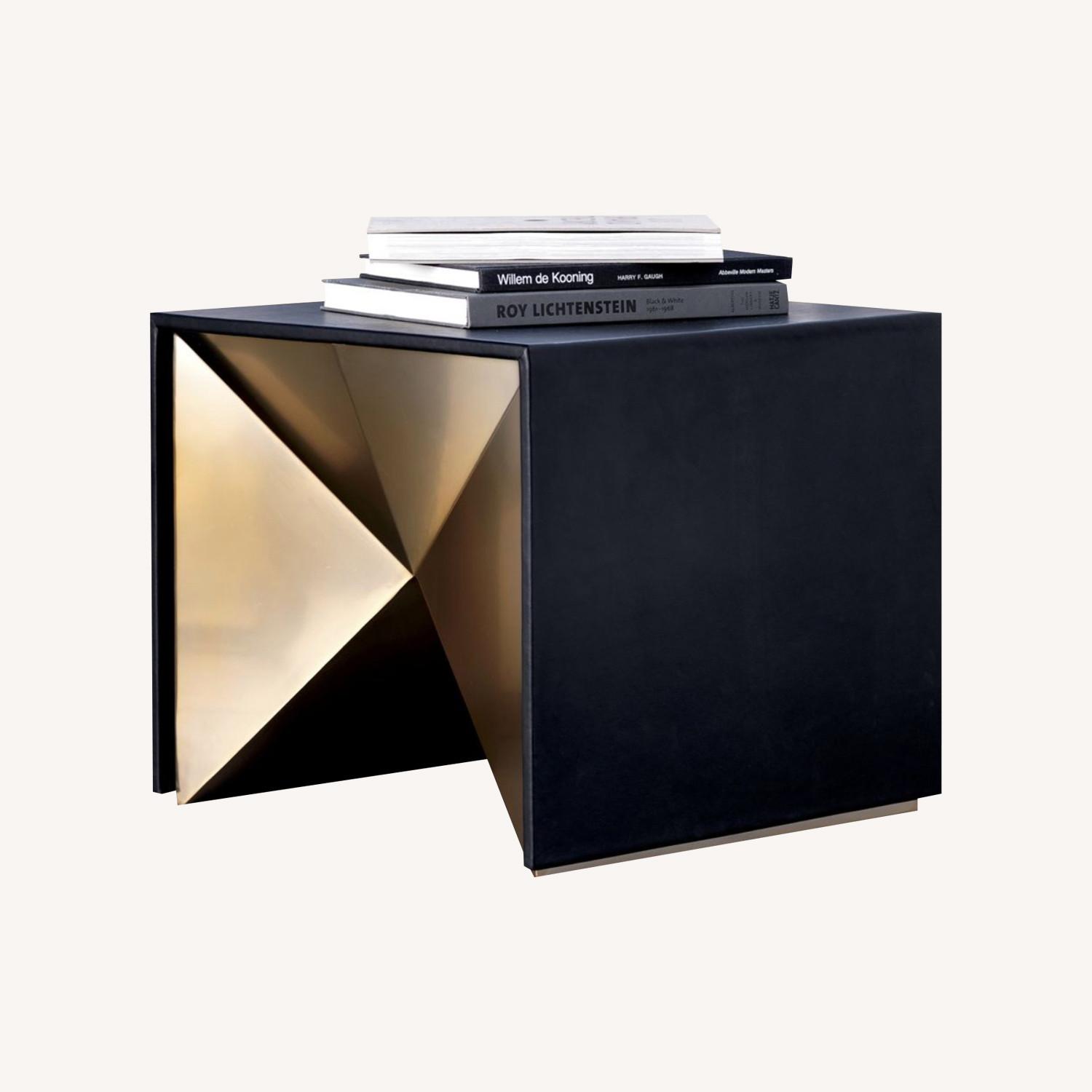 CB2 Leather & Metal Side Table - AptDeco