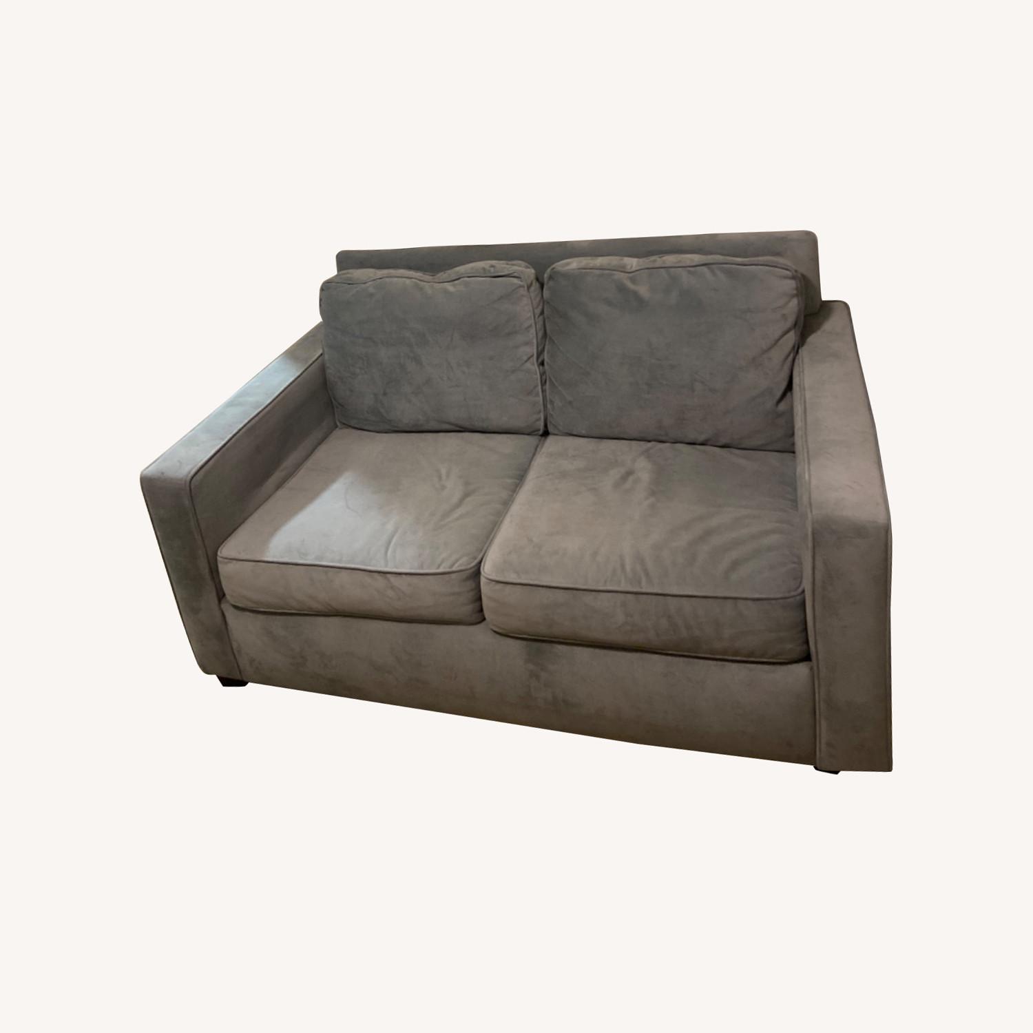 West Elm Performance Velvet Steel Blue Sofa - AptDeco