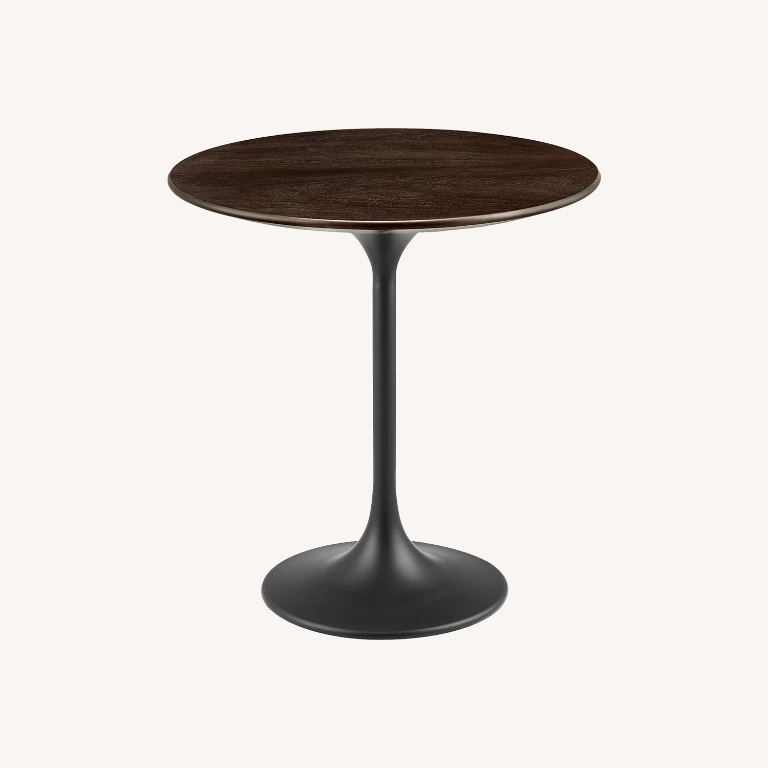 20" Round Side Table In Cherry Wood & Black Base - AptDeco
