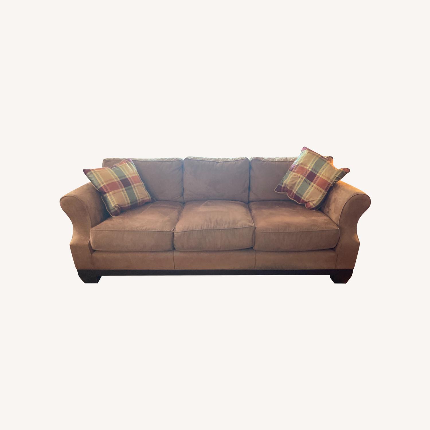 JM Paquet Burnt Umber Microfiber Sofa - AptDeco