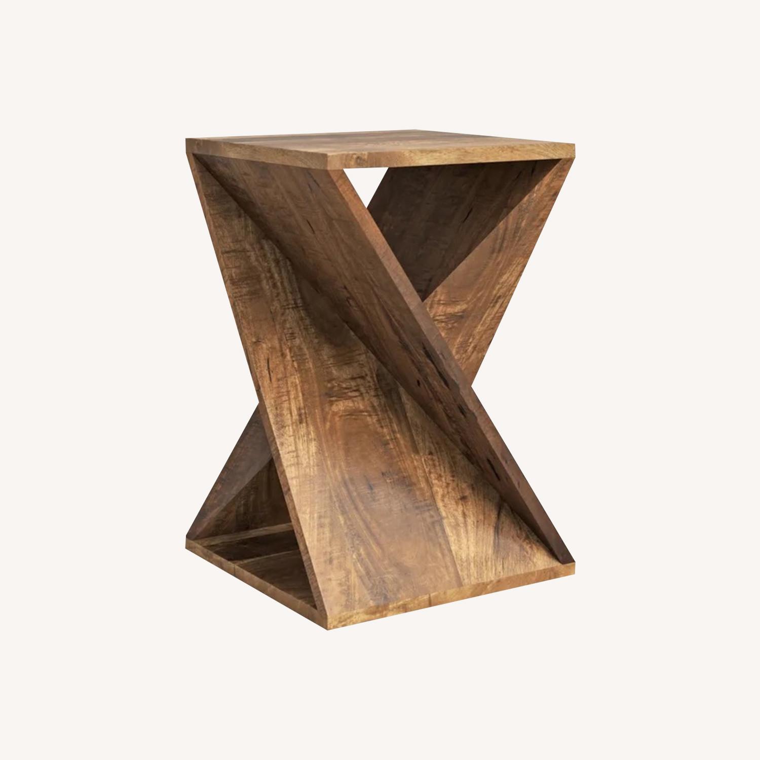 Rivera Solid Wood Abstract End Table, Amber - AptDeco