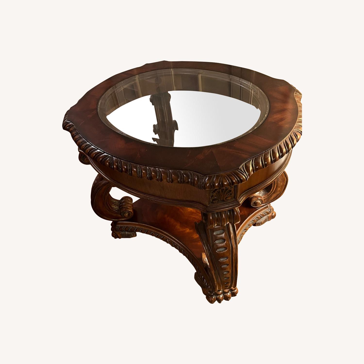 Havertys Glass Top Wooden End Table - AptDeco