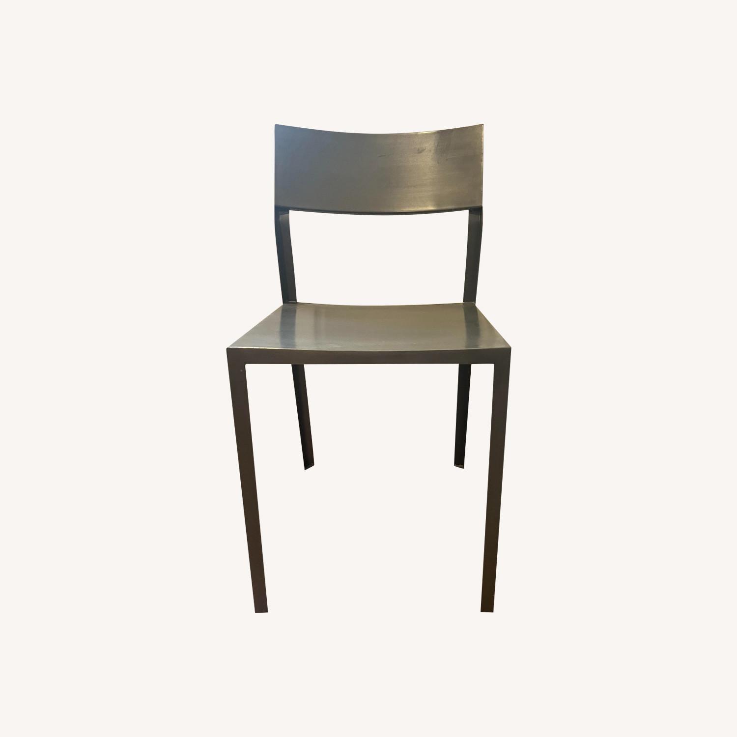 Four CB2 Gray Metal Dining Chairs - AptDeco