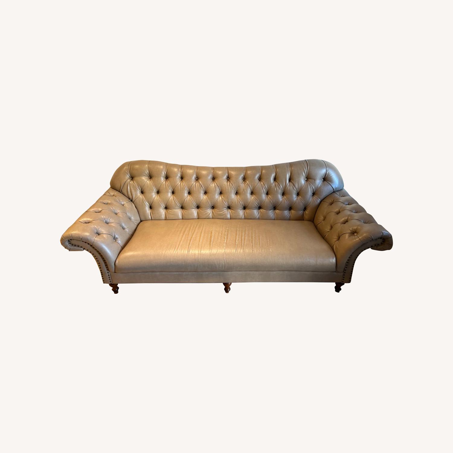 Tufted Tan Leather Couch - AptDeco