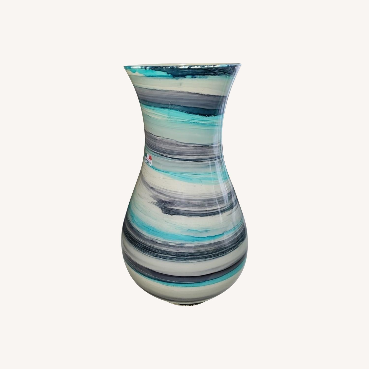 13.75" Hand Painted Italy Glass Swirl Stripe Vase - AptDeco