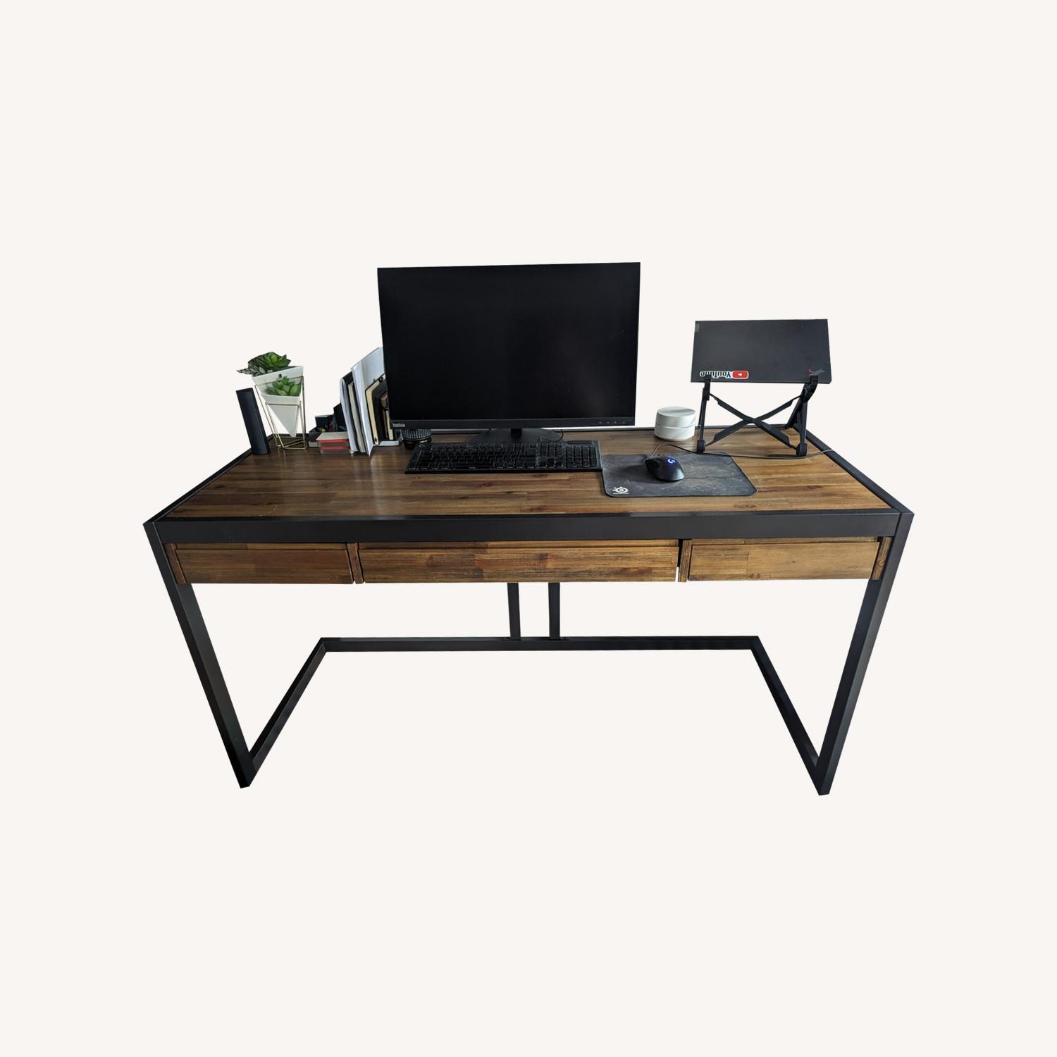 Cecilia Solid Acacia Wood Industrial Office Desk - AptDeco