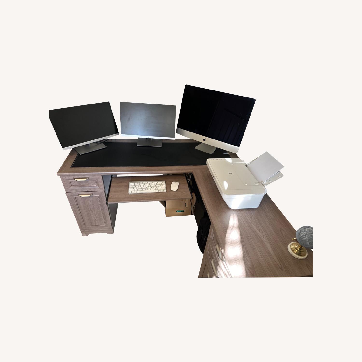 Computer Desk with Leather Top - AptDeco