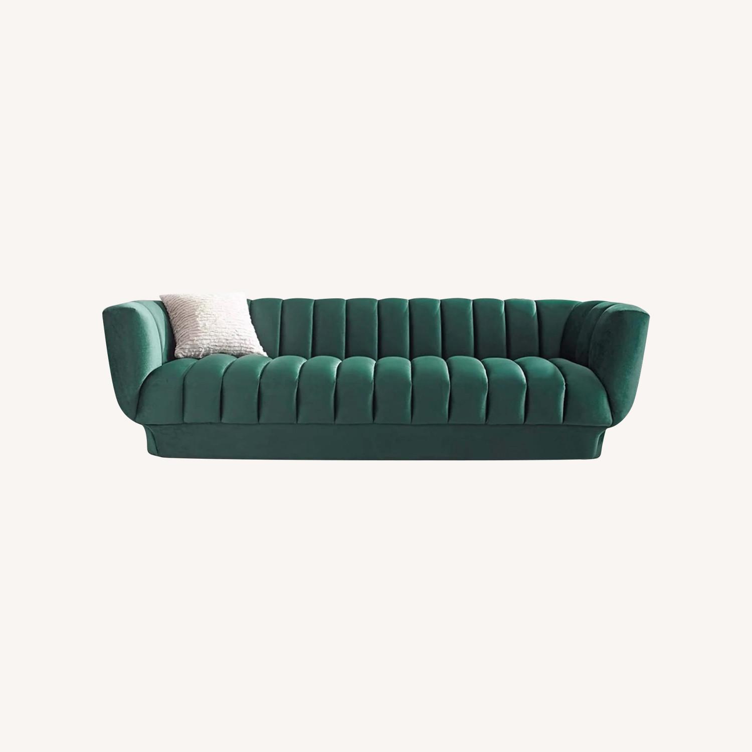 Vertical Channel Tufted Velvet Sofa Couch - AptDeco