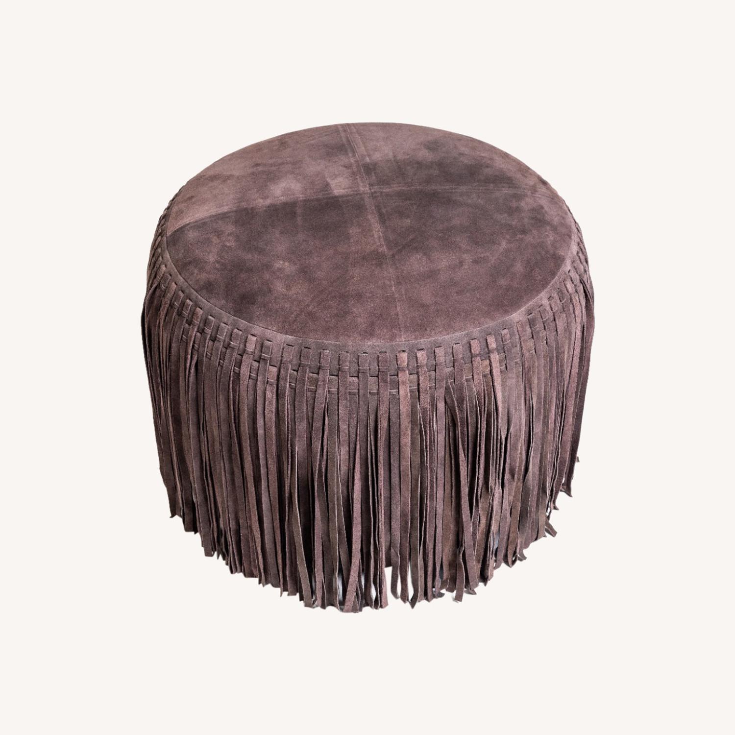 Leather Fringe Pouf - AptDeco