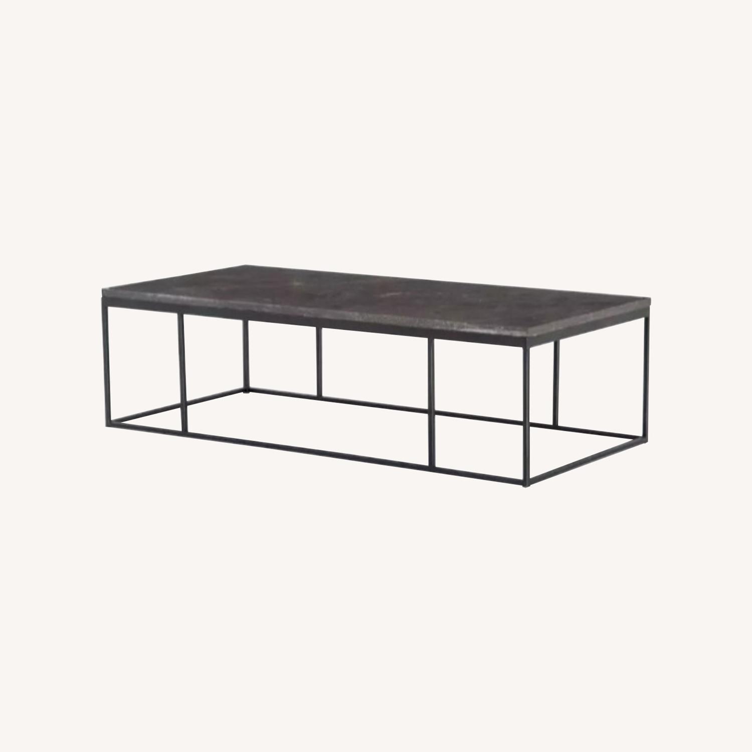Limestone & Iron Rectangular Coffee Table - AptDeco