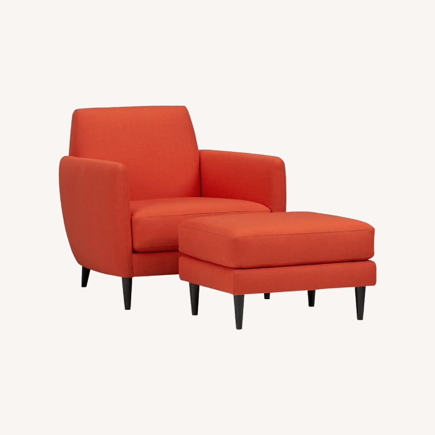 CB2 Parlour Red Lounge Chair and Ottoman