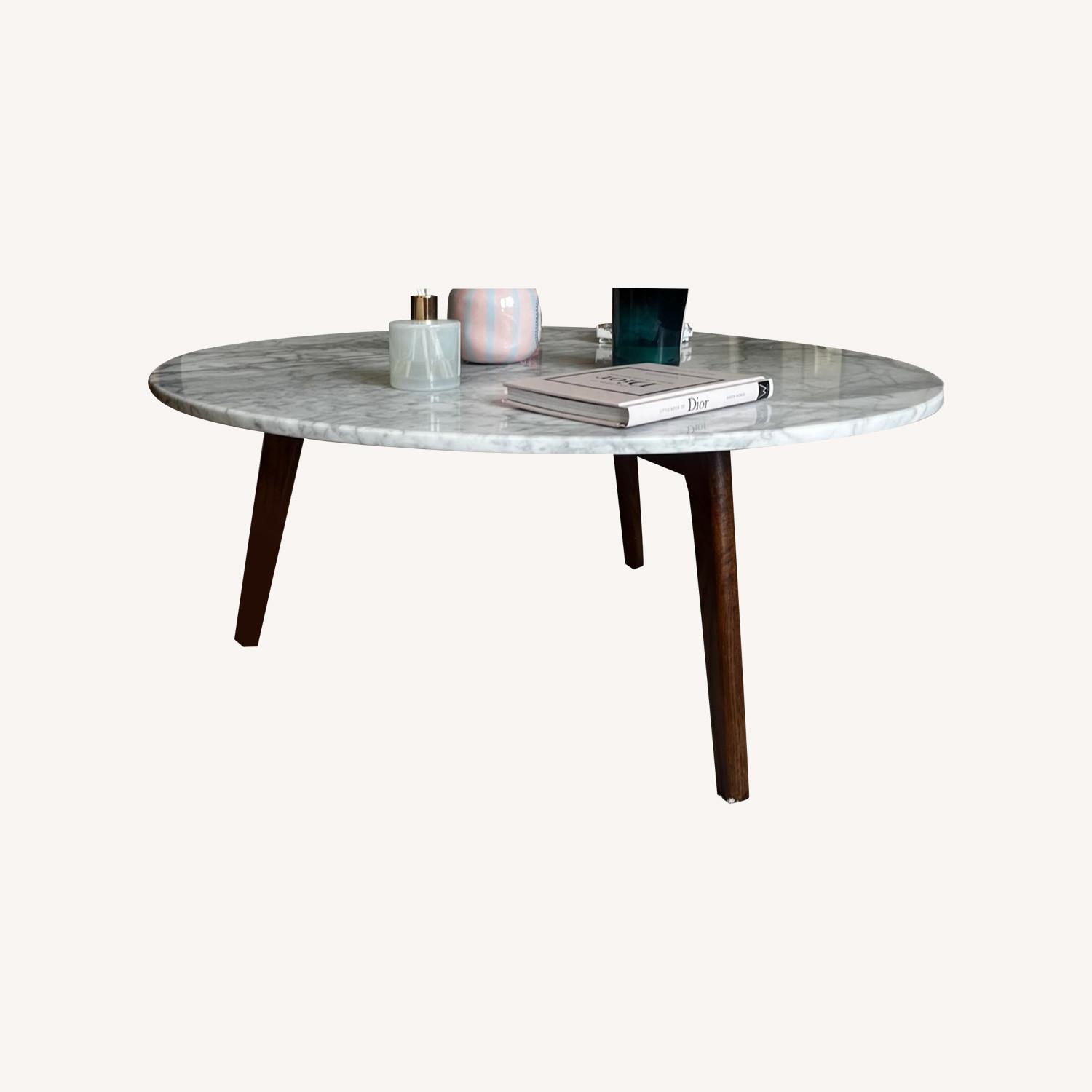 Article Mara Walnut White Marble Coffee Table - AptDeco
