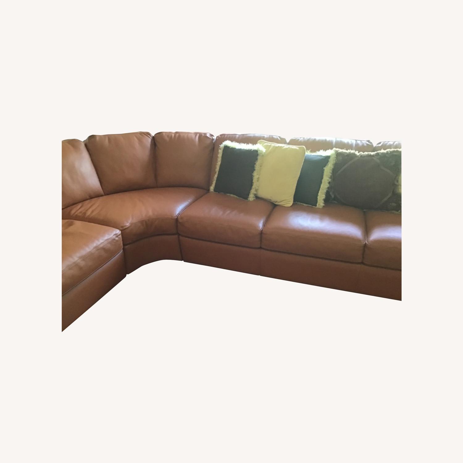 Natuzzi Rust Leather Sofa with 2 Ottomans - AptDeco