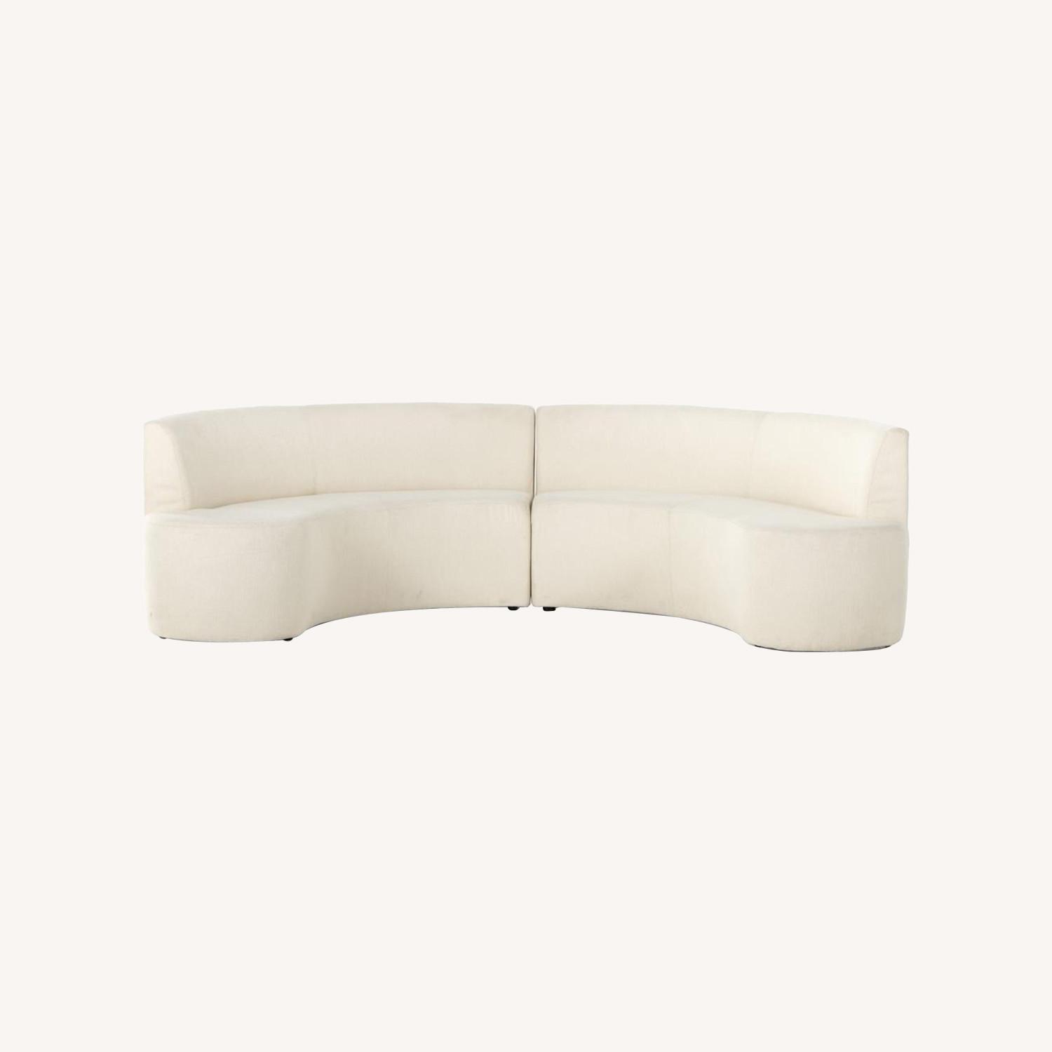 Sabrea Mid Century White Curved Dining Banquette - AptDeco