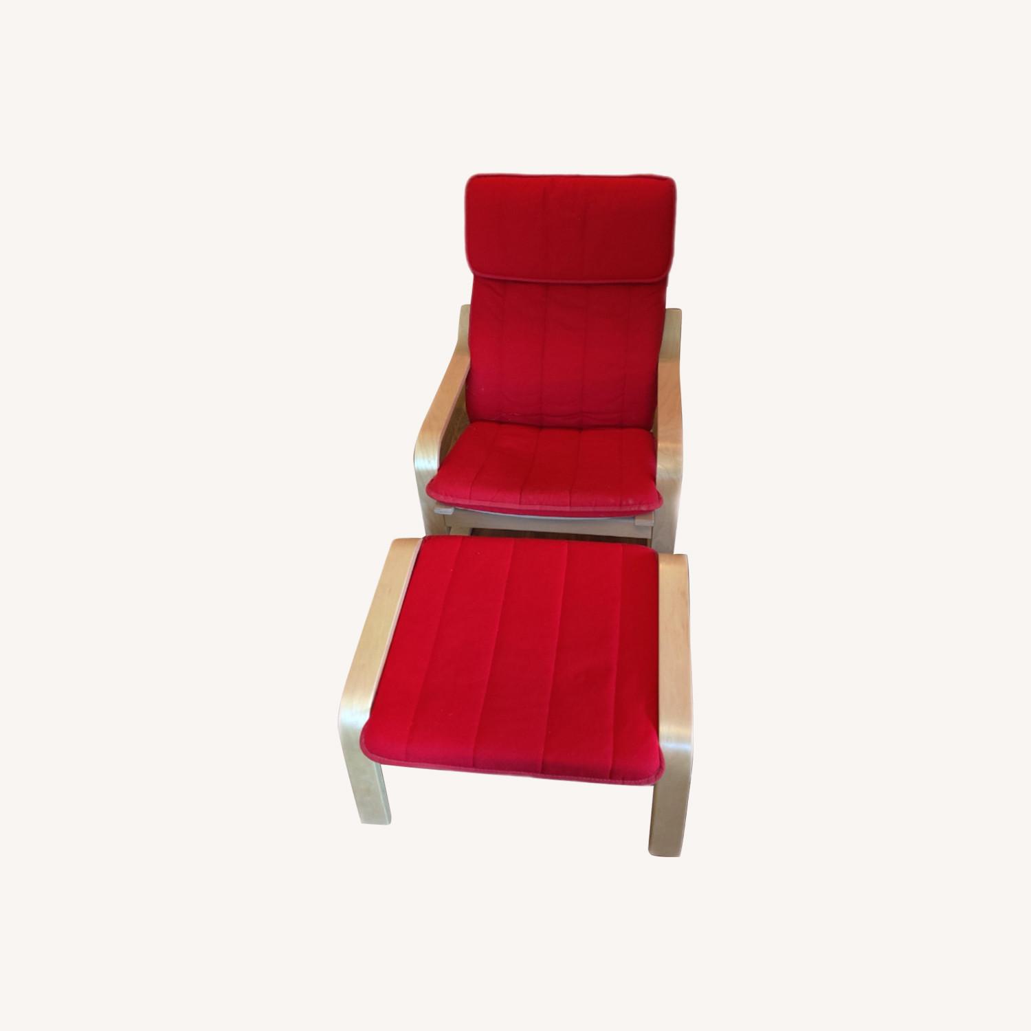 IKEA POANG Armchair with Ottoman Red Covers - AptDeco