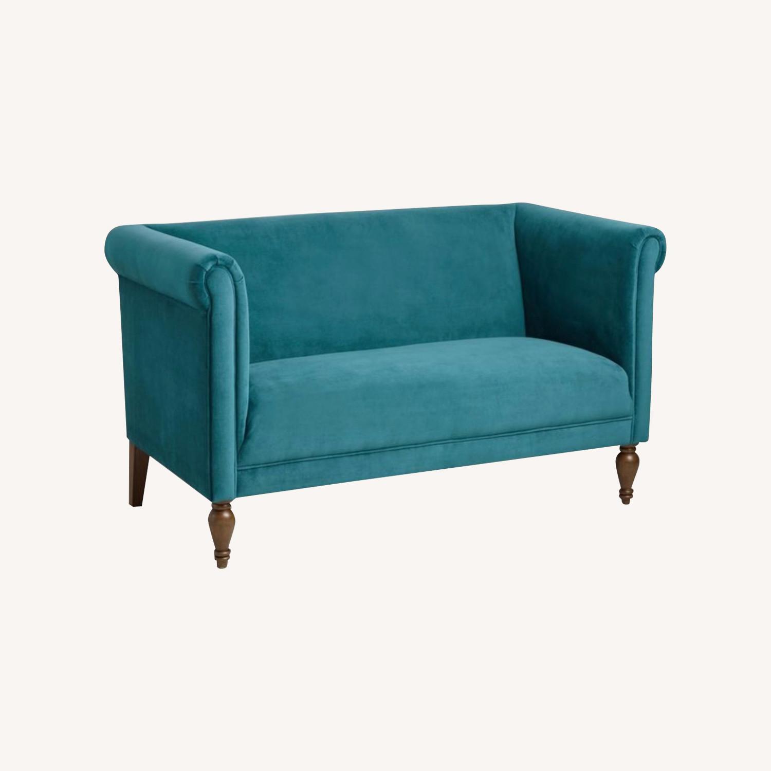 World Market Turquoise Velvet Loveseat - AptDeco