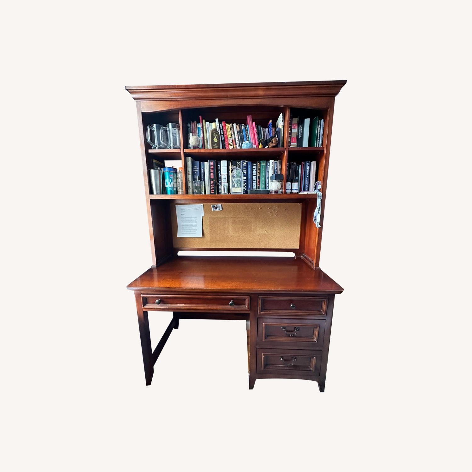 Antique 1990s Dark Walnut Desk & Bookshelf - AptDeco